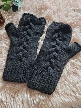 myself | Accessories | New Black Cable Handknit Fingerless Gloves ...